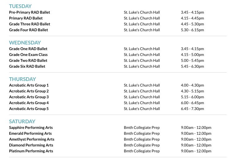 Timetable – Centre Stage